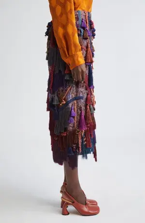 Dries Van Noten Sokna Tassel Trim Cloque Skirt
