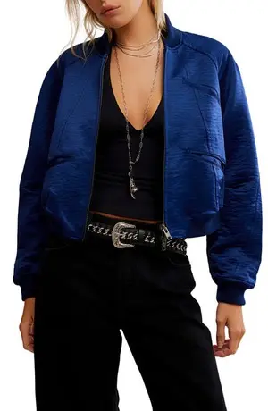 Free People Ellie Satin Bomber Jacket