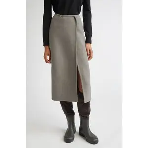 RIER Walker Wool Fleece Wrap Midi Skirt - Camoscio Felted