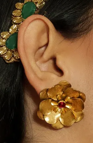 Deepa Gurnani Jemena Flower Stud Earrings - Ruby