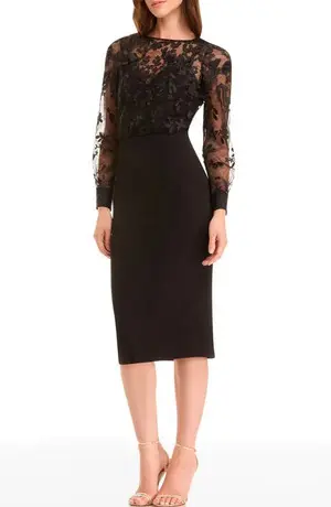 Dress The Population Pilar Mixed Media Cocktail Sheath Dress - Black