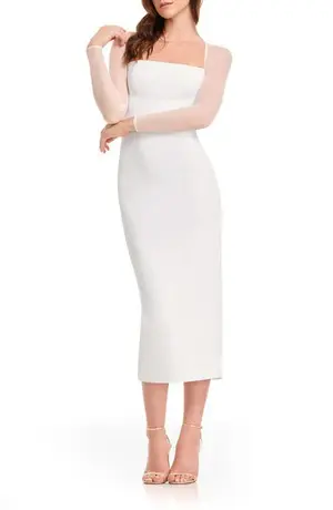 Dress The Population Maxine Long Sleeve Midi Dress - White