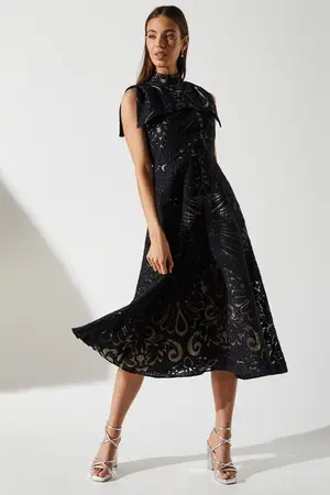 Coast Jacquard Bow Sleeve Dress