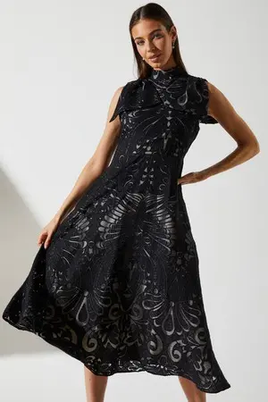 Coast Jacquard Bow Sleeve Dress