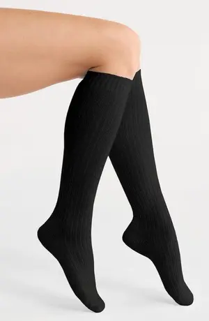 Nordstrom Ribbed Knee-high Socks - Black
