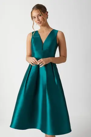 Coast Twill Midi A-line Dress - Emerald