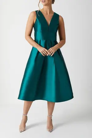 Coast Twill Midi A-line Dress - Emerald