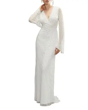 Coast Embellished Bridal Maxi Dress With Bell Sleeves - Ivory