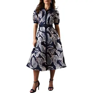 Coast Short Sleeve Jacquard Midi Shirt Dress