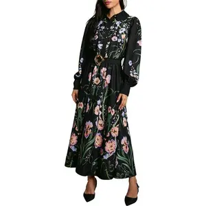 Coast Lace Trim Botanical Print Belted Shirt Dress