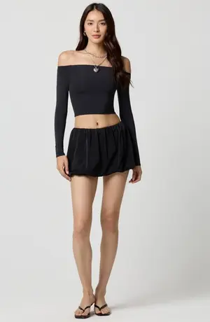 FLORENCE BY MILLS Silky Satin Bubble Mini Skirt - Black