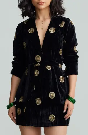 HOLICHIC Nala Embroidered Velvet Blazer