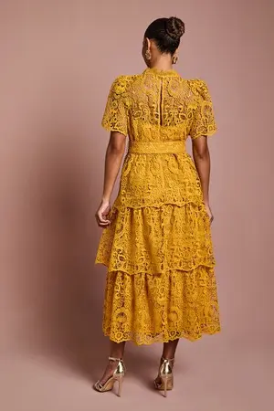 Coast Tiered Lace Midi Dress - Gold