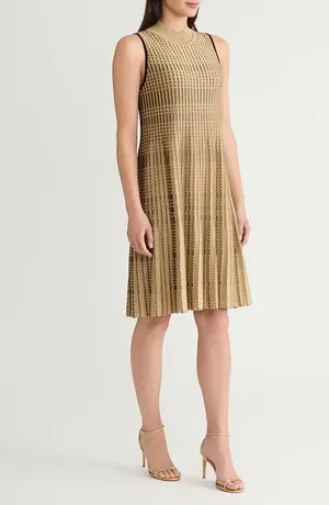 Ming Wang Metallic Linear Pleat Knit Dress