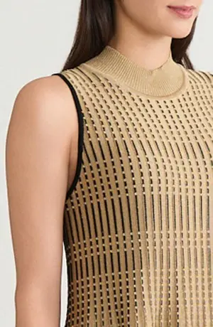 Ming Wang Metallic Linear Pleat Knit Dress
