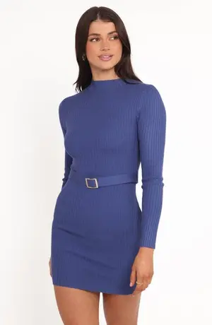 PETAL & PUP Belted Ribbed Mini Dress