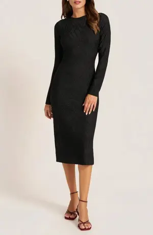 Matty M. Jasper Texture Long Sleeve Midi Dress - Black