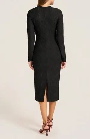 Matty M. Jasper Texture Long Sleeve Midi Dress - Black