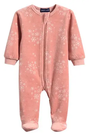 PETIT LEM Velour Footed One-piece Pajamas - Pink