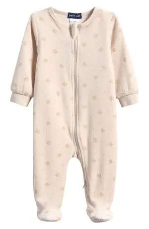 PETIT LEM Print Velour Footie - Beige