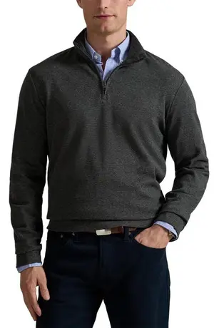 Polo Ralph Lauren Textured Double Knit Quarter Zip Pullover - Windsor Heather/blackboot