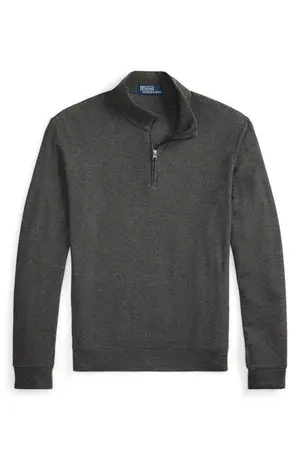 Polo Ralph Lauren Textured Double Knit Quarter Zip Pullover - Windsor Heather/blackboot