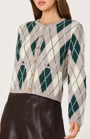 Astr The Label Argyle Cardigan