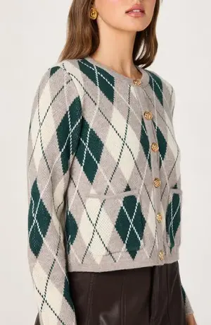 Astr The Label Argyle Cardigan
