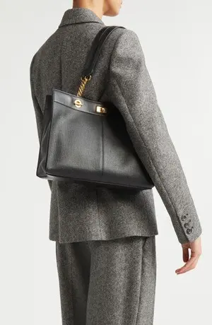ANYA HINDMARCH Small Mortimer Eyelet Chain Crosshatch Leather Tote