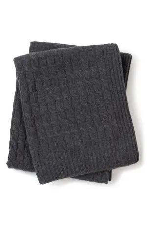 Sofia Cashmere Veneto Cable Knit Cashmere Throw Blanket Charcoal
