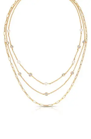 Ettika Faux Pearl & Crystal Layered Station Necklace - Gold