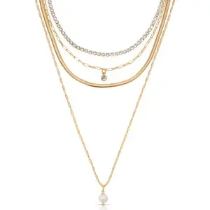 Ettika Layered Crystal And Faux Pearl Necklace - Gold