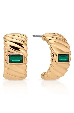 Ettika Baguette Crystal Hoop Earrings - Green