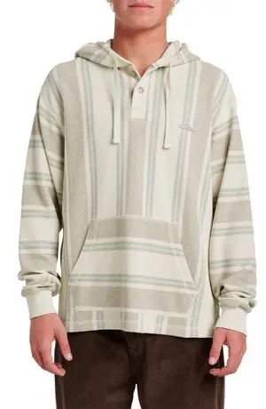 Quiksilver Playa Stripe Henley Hoodie - Silver Birch