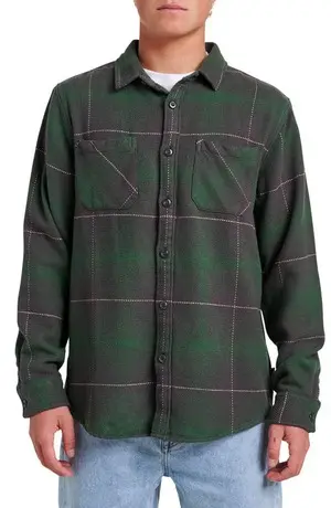 Quiksilver Dna Plaid Cotton Flannel Button-up Overshirt - Garden Topiary