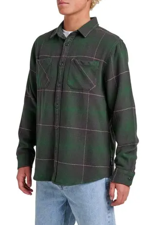 Quiksilver Dna Plaid Cotton Flannel Button-up Overshirt - Garden Topiary