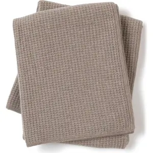 Sofia Cashmere Sienna Waffle Knit Cashmere Throw Blanket Beige