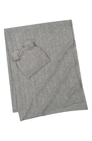Sofia Cashmere Cable Stitch Cashmere Beanie & Blanket Set - Grey