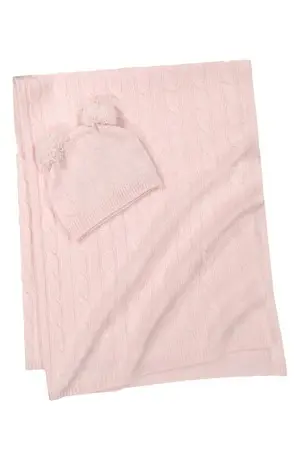 Sofia Cashmere Cable Stitch Cashmere Beanie & Blanket Set - Pink