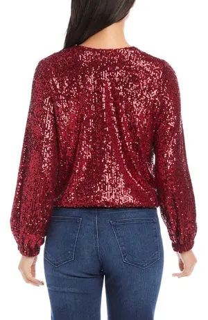 Karen Kane Sequin V-neck Top - Ruby