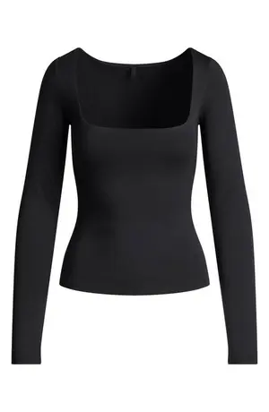 SKIMS Smooth Layers Square Neck Long Sleeve Top - Obsidian