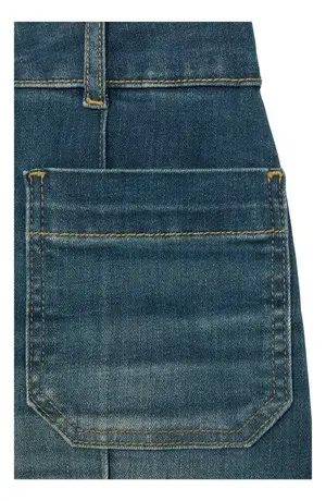 REISS Sakura Pintuck Patch Pocket Wide Leg Jeans - Mid Blue