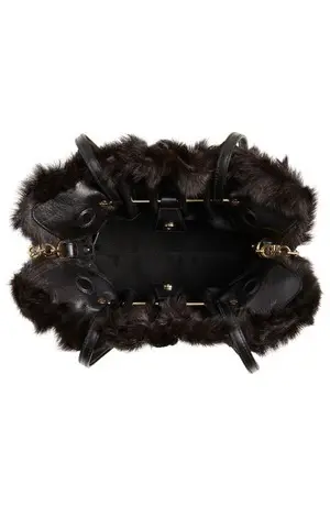 FERRAGAMO Small Gancio Piercing Leather & Shearling Shoulder Bag