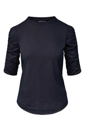 Veronica Beard Waldorf Puff-sleeve Top - Navy