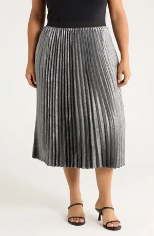 CASLON Pleated Metallic Midi Skirt