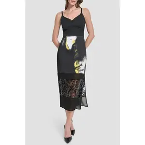 Dkny Mesh & Sequin Paneled Midi Skirt