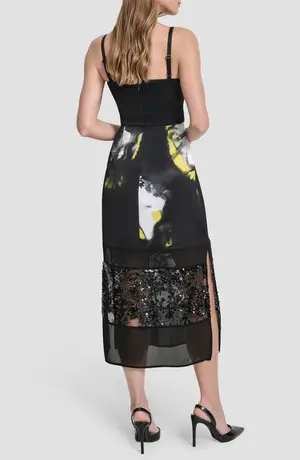 Dkny Mesh & Sequin Paneled Midi Skirt