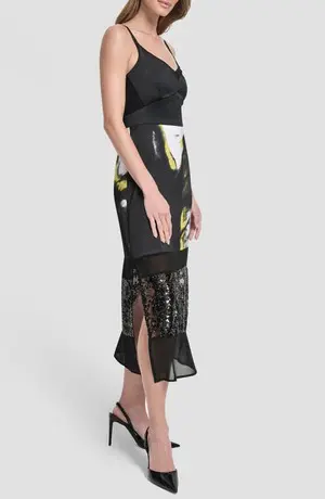 Dkny Mesh & Sequin Paneled Midi Skirt