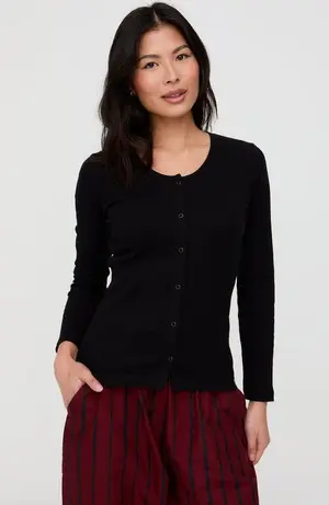 TURTLEDOVE LONDON Organic Cotton Nora Long Sleeve Top - Black
