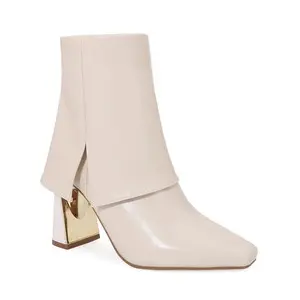 NINETY UNION Folded Calf Metal Heel Bootie - Ivory